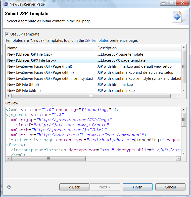 Complete Web Development Guide Using ICEfaces: Creating New JSPX Using ICEface Template